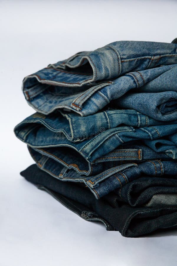 Stack of Jeans Fashion Background Different Denim Layers Colors Stock ...