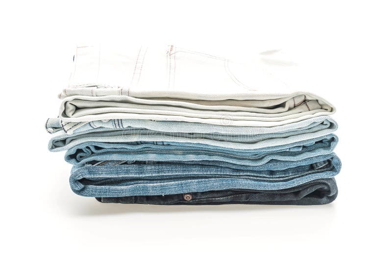 Stack of Jeans Folded on White Background Stock Photo - Image of ...