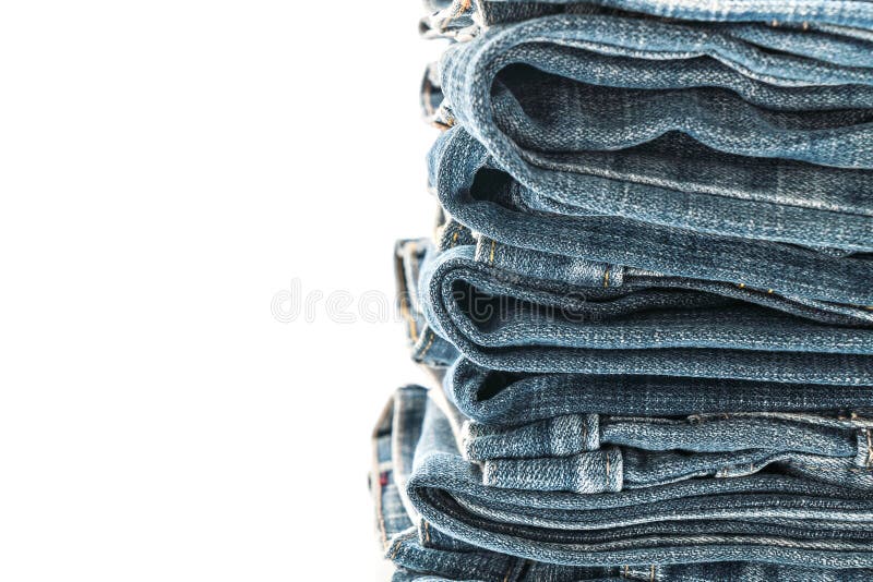 Stack of Jeans Folded on White Background Stock Photo - Image of ...