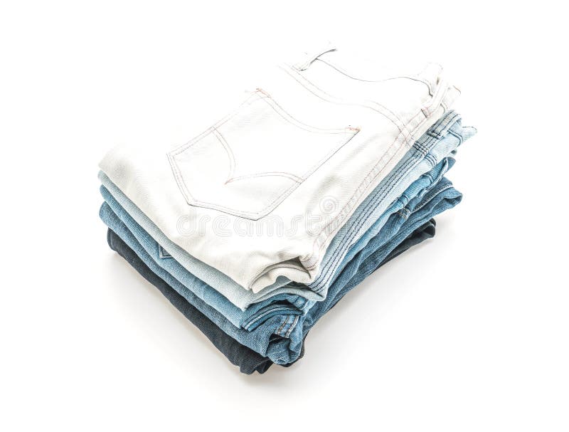 Stack of Jeans Folded on White Background Stock Photo - Image of ...
