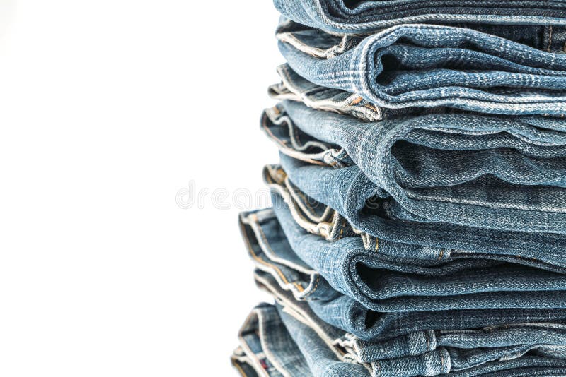 Stack of Jeans Folded on White Background Stock Image - Image of ...