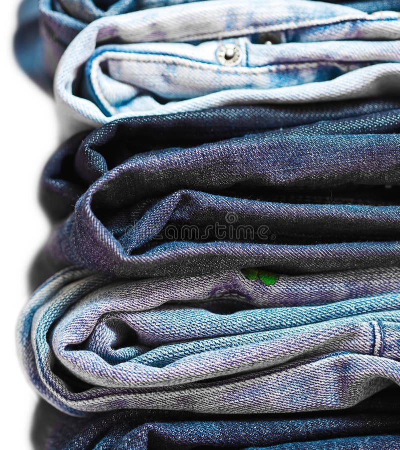 Stack of Jeans Isolated Closeup Stock Photo - Image of clothing, denim ...