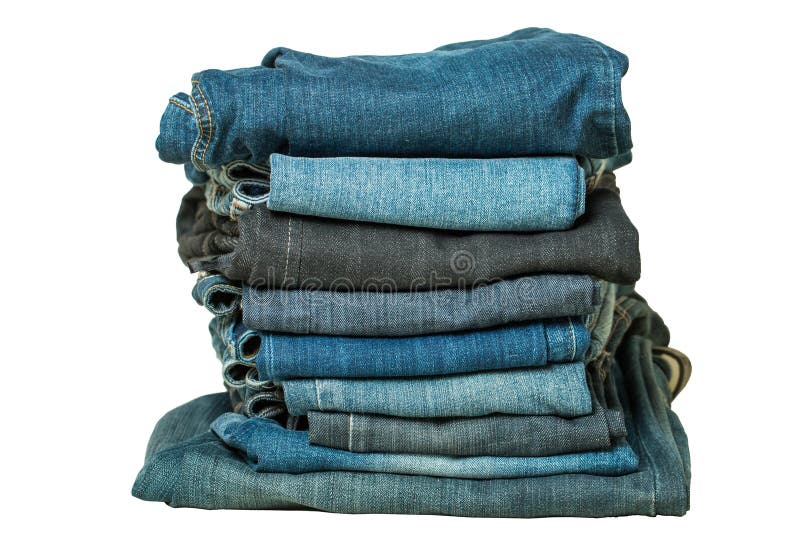 Stack of Jeans Isolated on White Stock Image - Image of color, folded ...