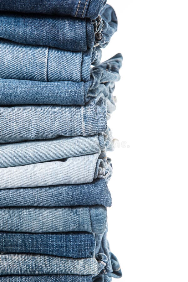 Stack of Jeans on White Background Stock Photo - Image of isolated ...