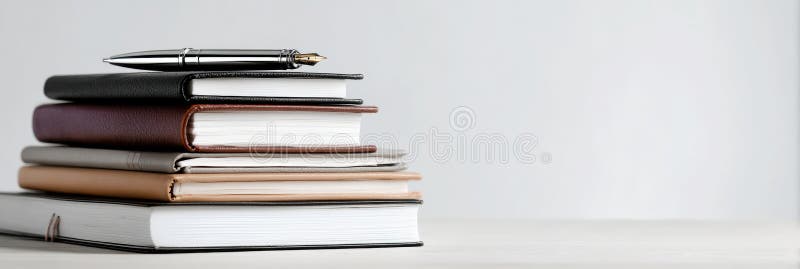 Stack of Journals and a Pen on a Clean Workspace with Ample White Space ...