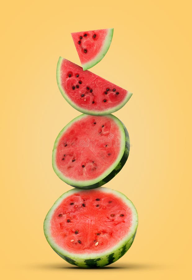Stack of Watermelon with a Flower Shaped Cut Piece Stock Photo - Image ...