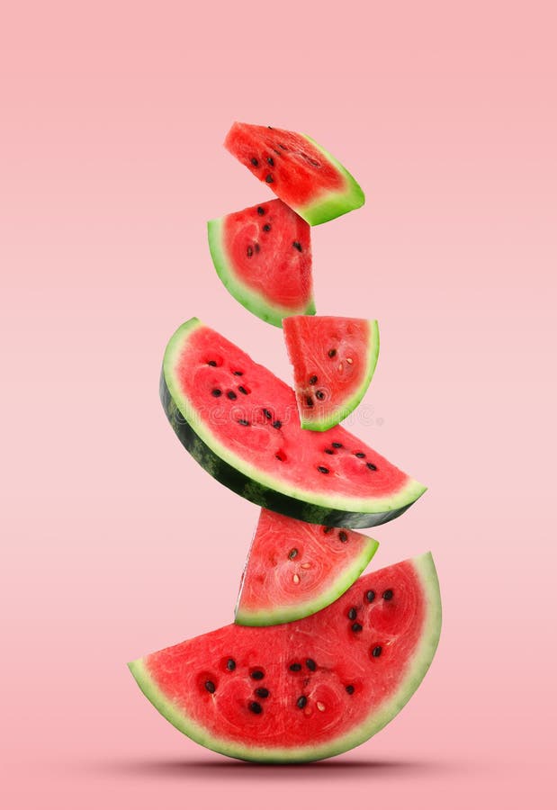 Stack of Juicy Watermelon Slices on Pink Gradient Background Stock ...