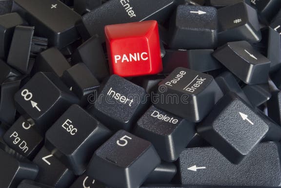 Stack of Keyboard Keys with Red Panic Button Stock Photo - Image of ...