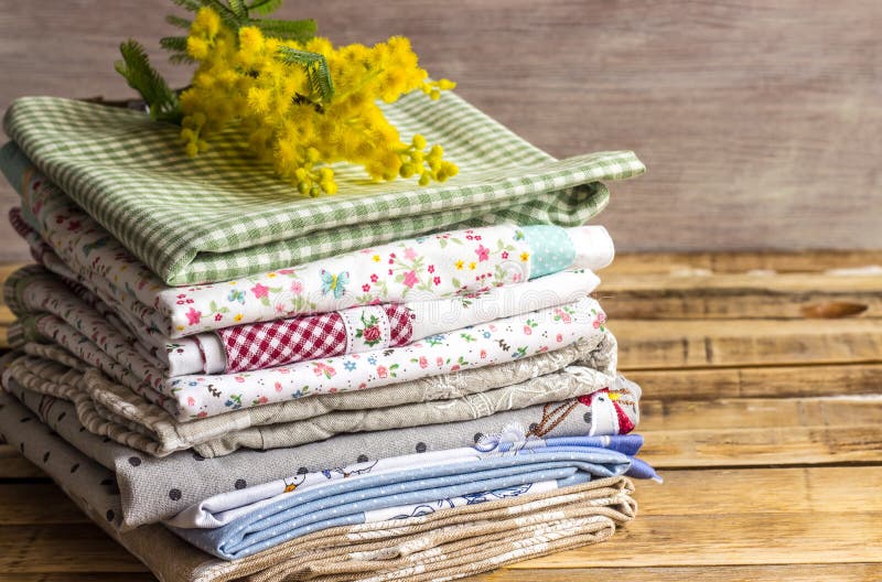 A Stack of Kitchen Textiles Stock Photo - Image of quality, pattern ...