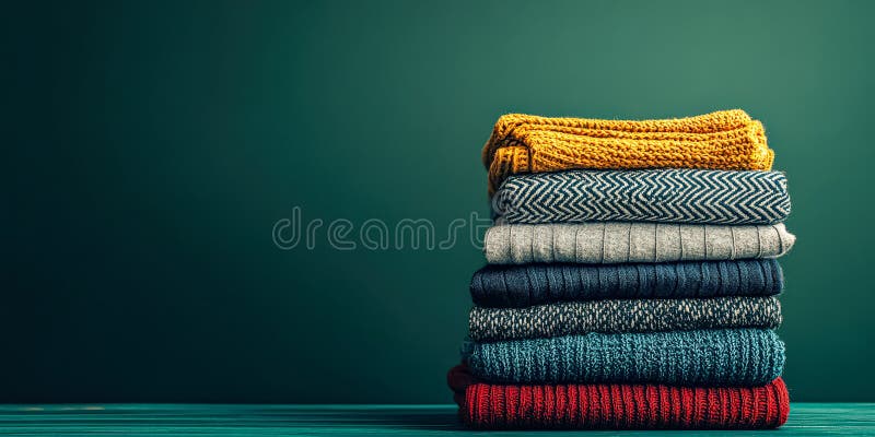 Stack of Knit Sweaters on a Table Stock Image - Image of stack, design ...