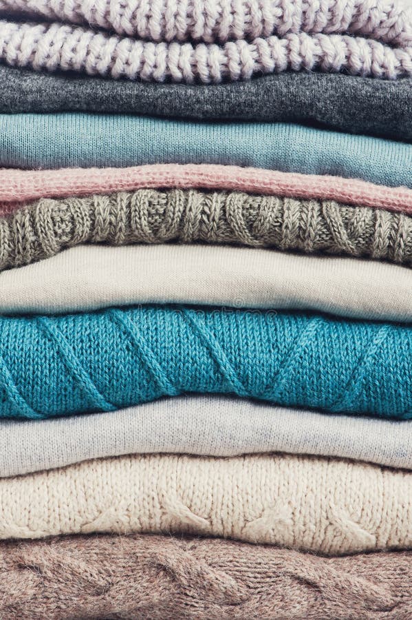Stack of Knitted Casual Clothes Various Colors and Textures Stock Photo ...