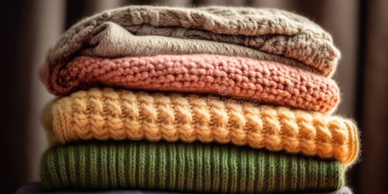 Stack of Knitted Woolen Clothes , Concept of Textile Materials, Created ...