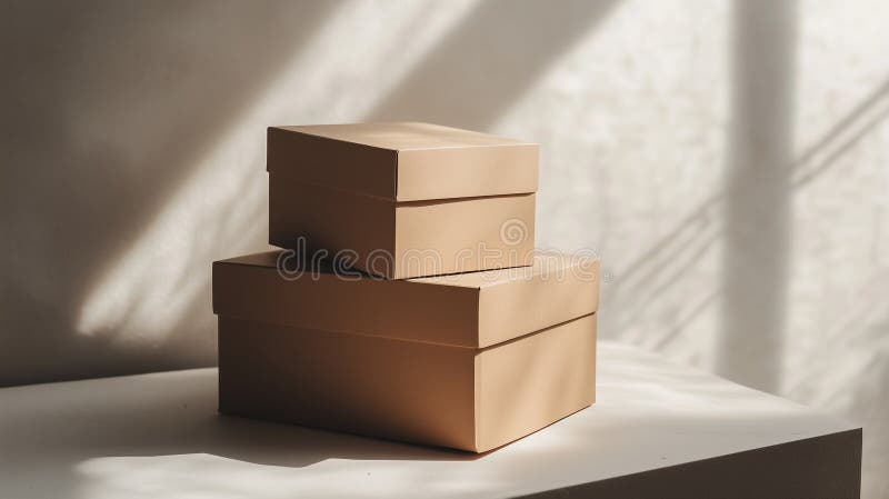 Stack of Kraft Gift Boxes in Natural Light for Eco-friendly Packaging ...