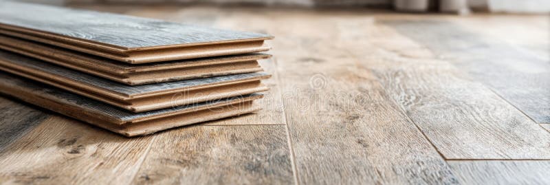 Laminated Flooring Stacked on Clean Surface with Ample Copy Space for ...