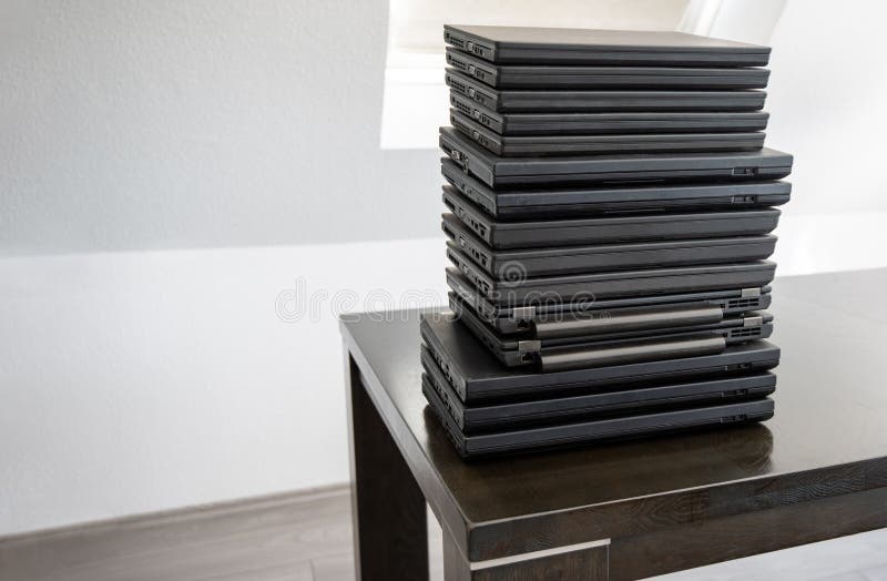 Stack of Laptop Computers: Laptops are Used and Second Hand, Might Be ...