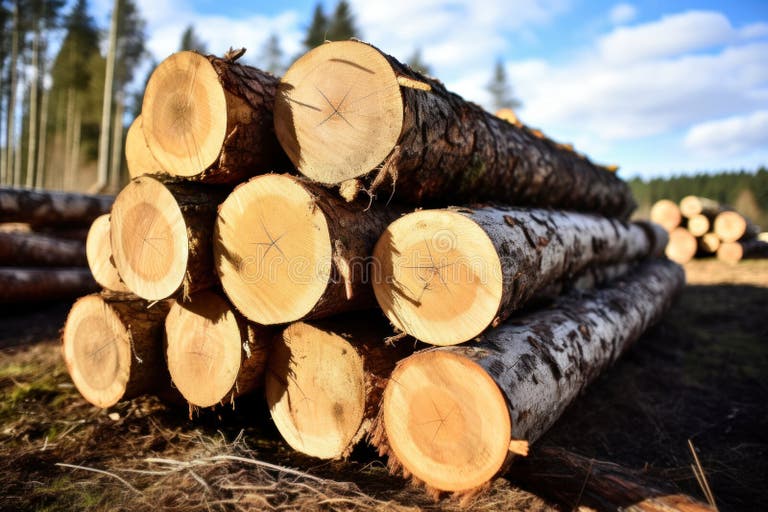 Stack of Large Cut Timber Logs Close Up. Timber Logging Image Stock ...