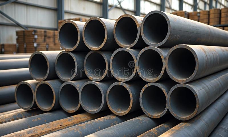 Stack of Large Diameter Steel Pipes in Warehouse Stock Footage - Video ...
