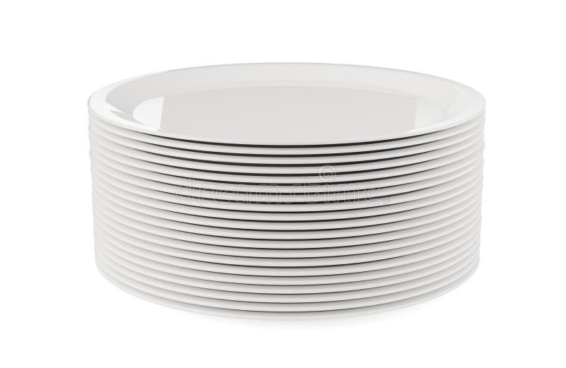 Stack of Large Empty White Porcelain Plates on White Background Stock ...