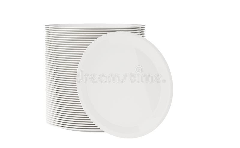 Stack of Large Empty White Porcelain Plates with One Plate Standing in ...