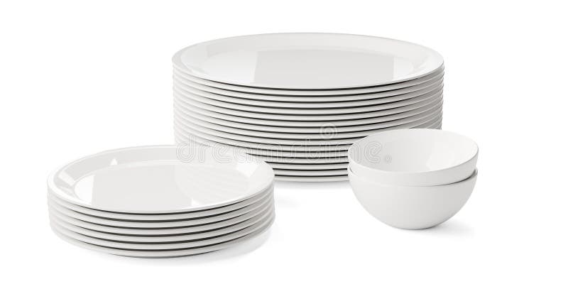 Stack of Large Empty White Porcelain Plates with a Stack of Small ...