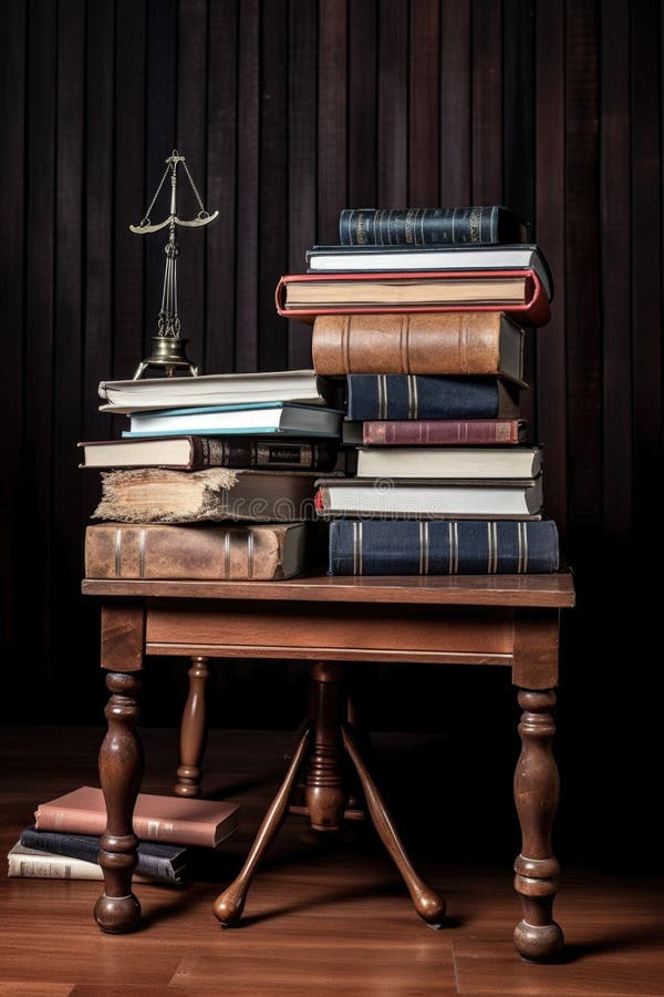 Stack of Law Books on a Wooden Desk Stock Illustration - Illustration ...