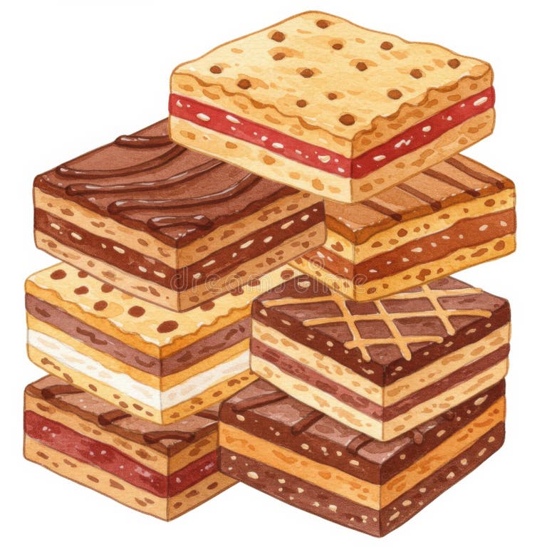 Stack of Layered Cookies and Pastries Stock Illustration - Illustration ...