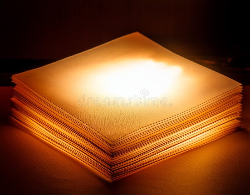 A Stack of Layered Vellum Papers Glowing Softly Under a Warm Amber ...