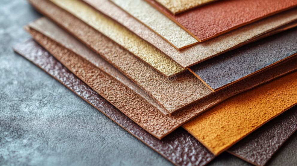 A Stack of Leather Samples Showing Various Colors and Textures Stock ...