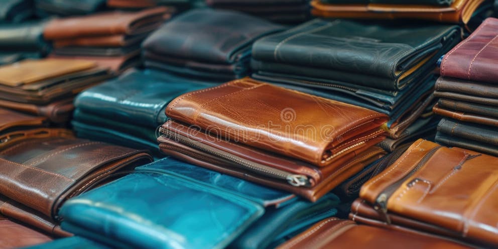 A Stack of Leather Wallets in Various Colors Stock Photo - Image of ...