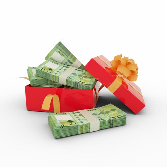 Stack of Lebanese Pound Notes Inside an Open Red Gift Box. Bundles of ...