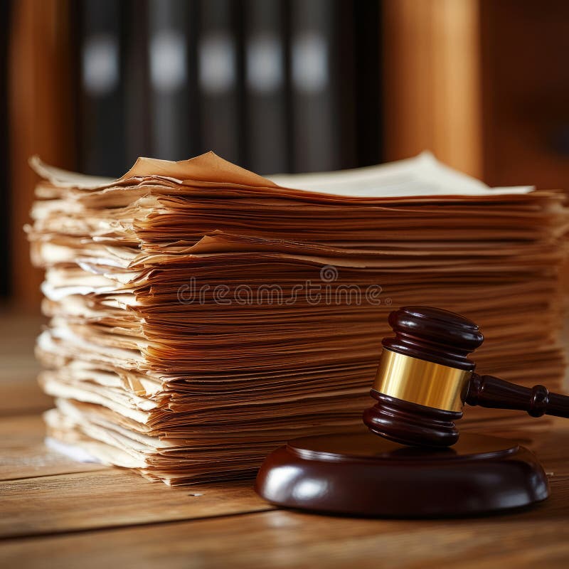 Stack of Legal Documents with a Gavel on a Wooden Desk. Stock Image ...