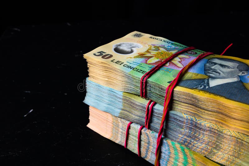 Stack of LEI Romanian Money. RON Leu Money European Currency Stock ...