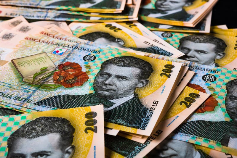 Stack of LEI Romanian Money. RON Leu Money European Currency Stock ...
