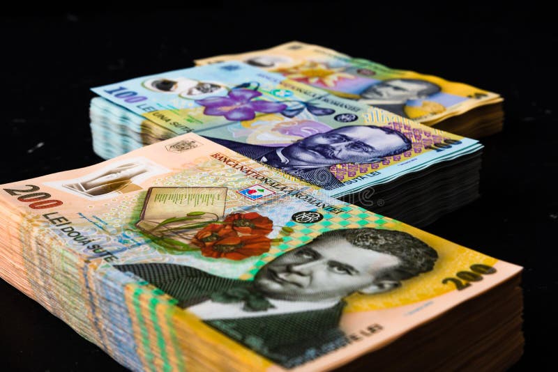 Stack of LEI Romanian Money. RON Leu Money European Currency Stock ...
