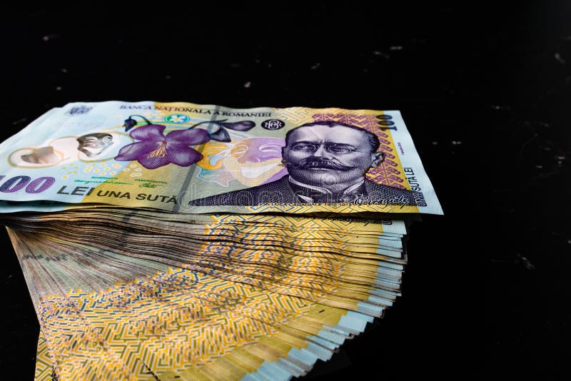 Stack of LEI Romanian Money. RON Leu Money European Currency Stock ...