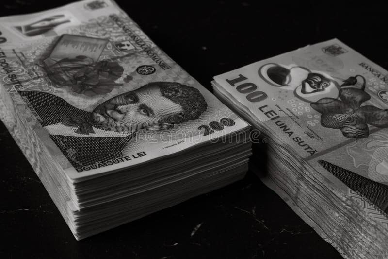 Stack of LEI Romanian Money. RON Leu Money European Currency Stock ...