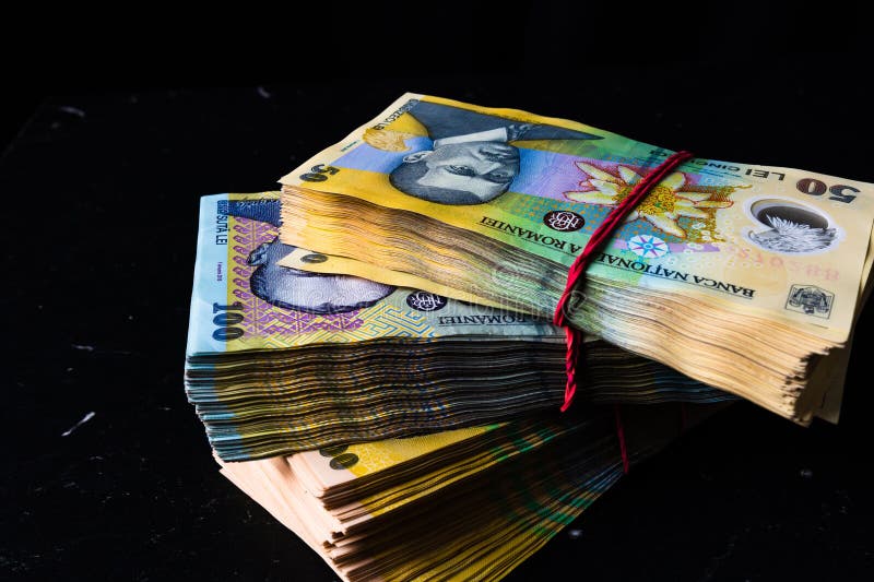Stack of LEI Romanian Money. RON Leu Money European Currency Stock ...