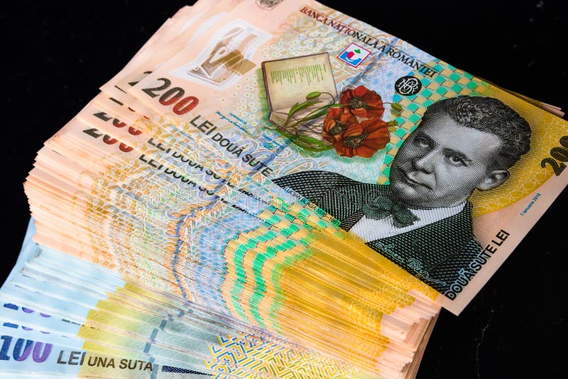 Stack of LEI Romanian Money. RON Leu Money European Currency Stock ...