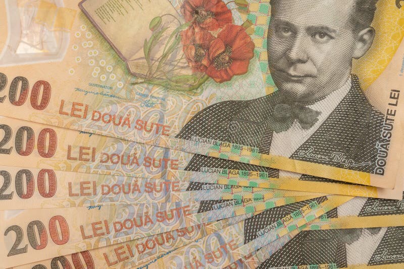 Stack of LEI Romanian Money. RON Leu Money European Currency 200 Lei ...