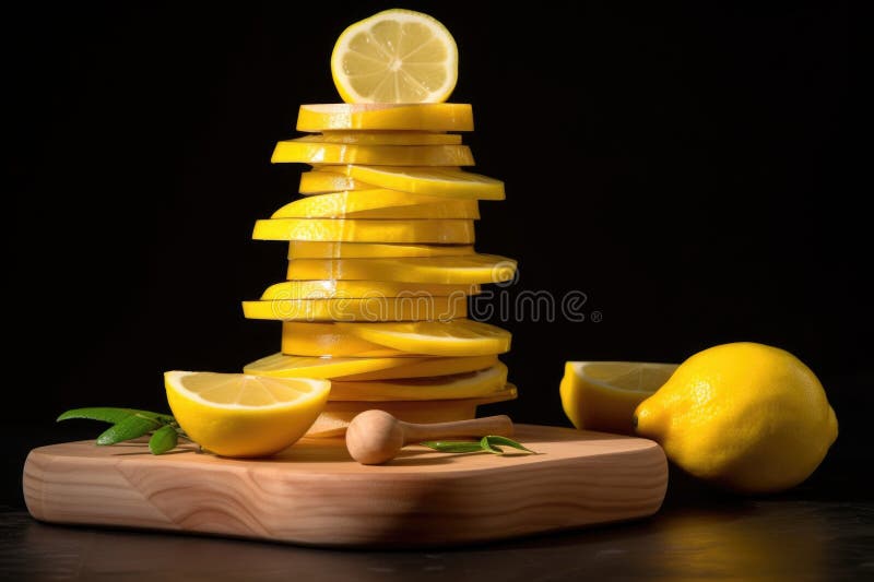 Stack of Lemon Slices with a Wooden Lemon Squeezer Stock Illustration ...