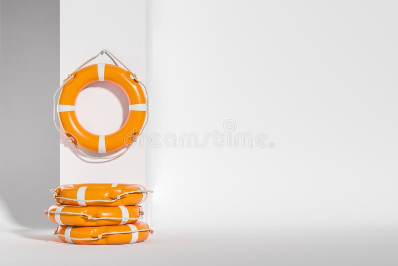 Stack of Lifebuoys on White Empty Wall. Copy Space Stock Illustration ...