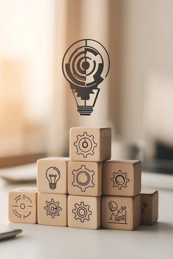 Wooden Blocks with Innovative Ideas and Business Strategy. Stock ...