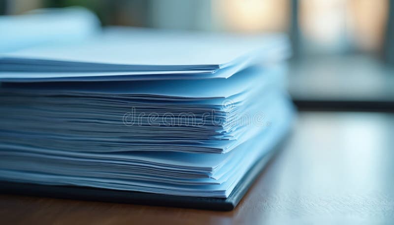Stack of Light Blue Documents Rests on Table. Policy Documents ...