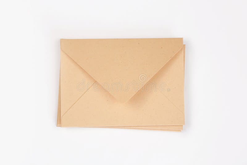 Stack of Light Brown Paper Open Envelope on White Isolated Background ...