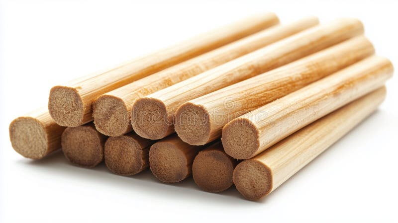 Stack of Light Brown Wooden Dowels on White Background AI-generated ...