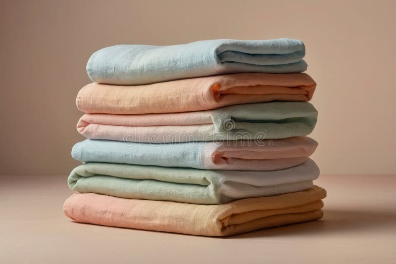 Stack of Light Freshly Washed Clothes Made from Natural Fabrics on a ...