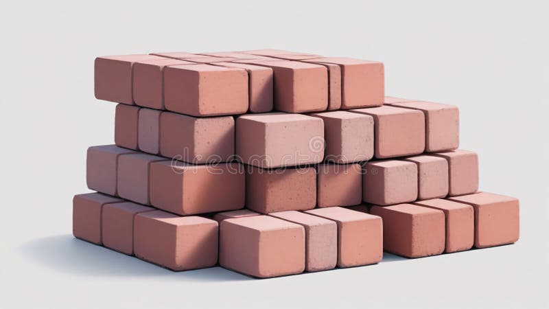 Stack of Light Pink Bricks on White Background Stock Illustration ...