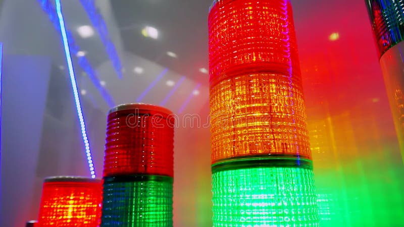 Stack Lights in Automated Production Module in Factory. Close-up Stock ...