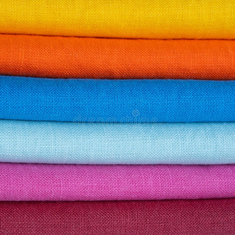 Stack of Linen Fabrics, Close Up Stock Image - Image of color, craft ...