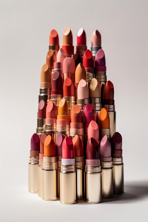 Stack of Lipsticks on White Background. Generative Ai Stock ...